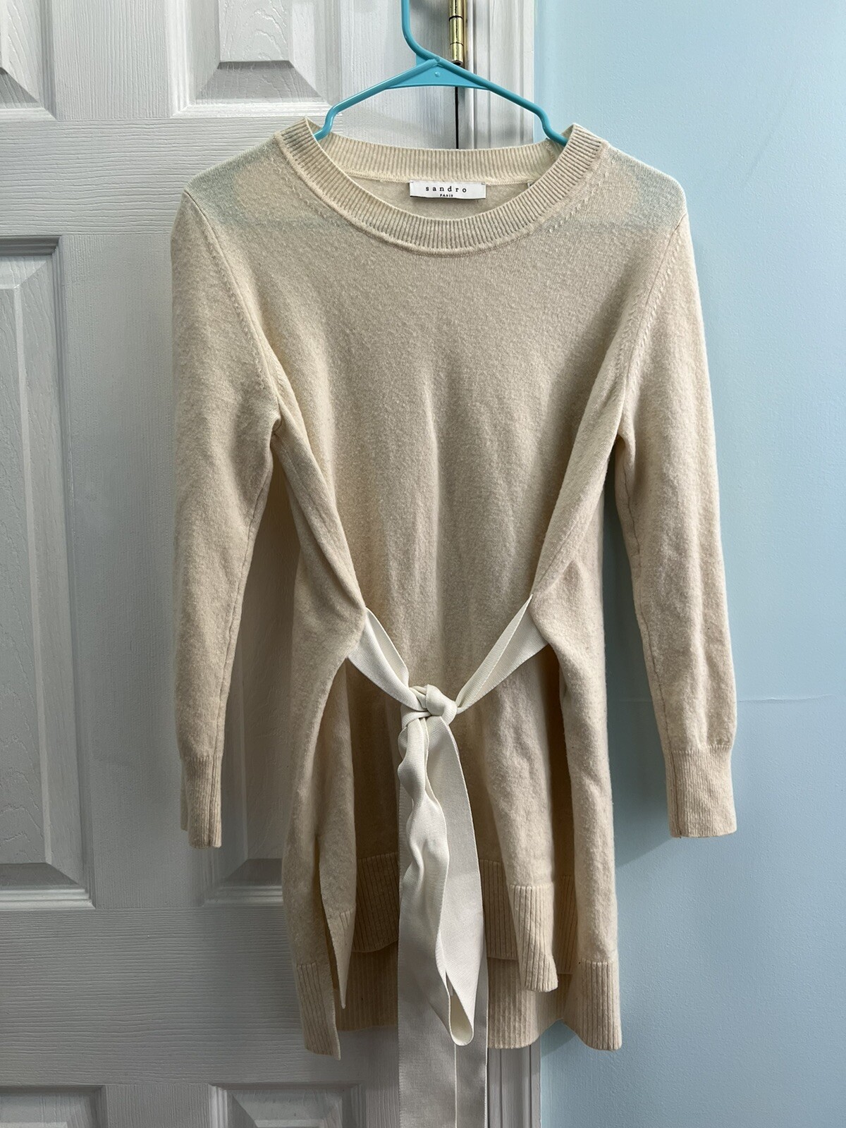 Sandro Paris Women White Long Sweater Size Small - Gem