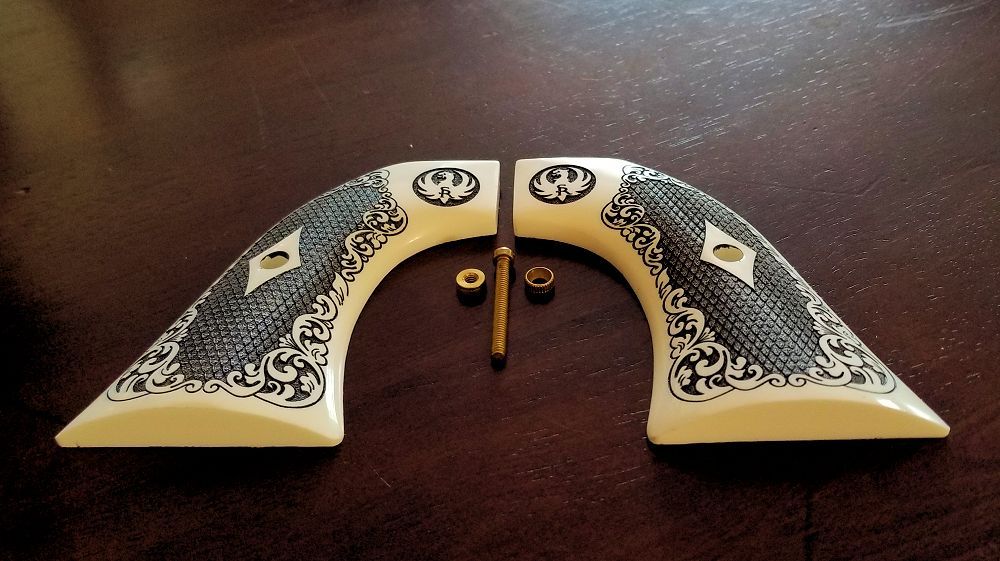 Ivory Ruger Super Blackhawk custom 3D engraved Grips Diamond Scrollwork ...