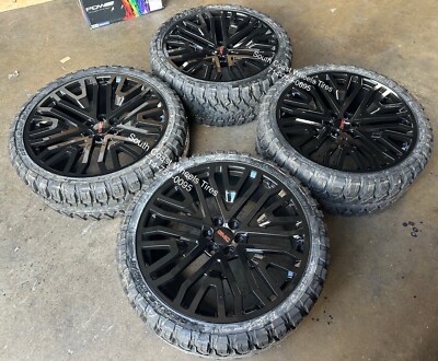 26” NEW SIERRA YUKON BLACK MESH WHEELS TAHOE SILVERADO RAM 6Lug 35” MT ...