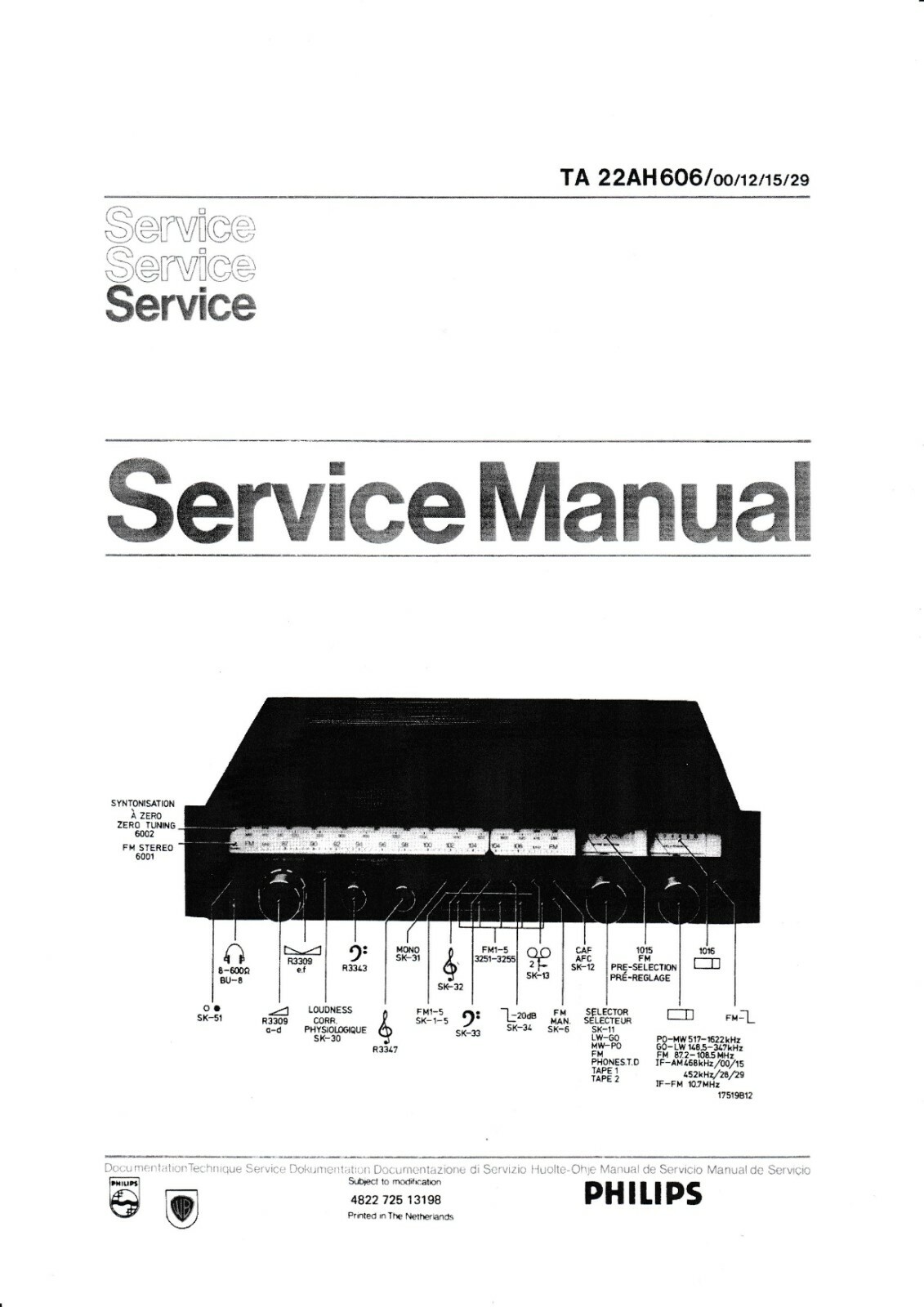 Service Manual Instructions for Philips 22 Ah 606 | eBay Australia