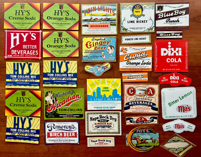 Lot Of 30 Vintage Soda Pop Bottle Paper Labels Hy’s Dixi Pioneer Ma’s ...