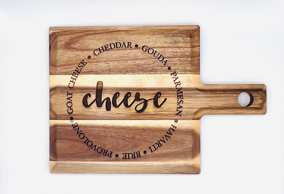 Charcuterie Cheese Board Engraved With Different Names Of Cheese On ...