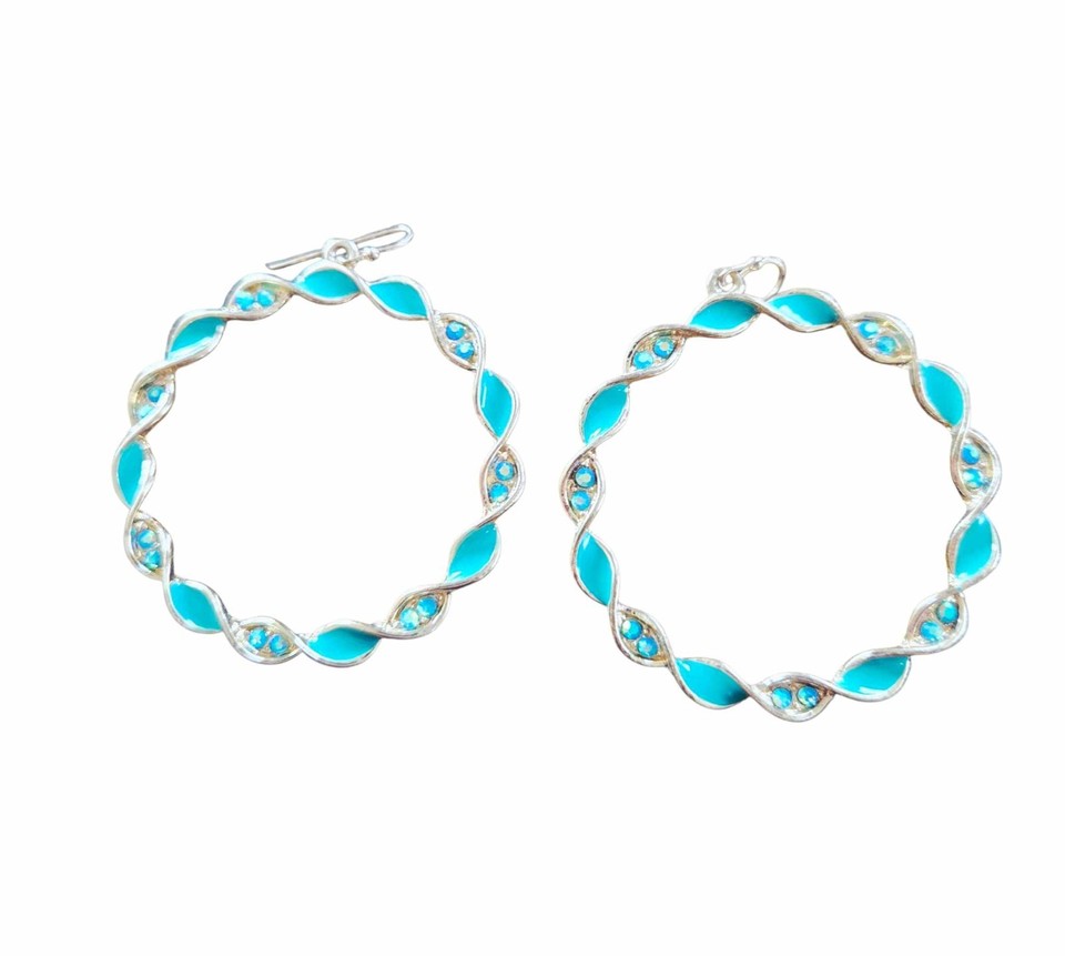 Vintage 1980s Large Blue Rhinestone Pretzel Hoop Earrings Bold ...
