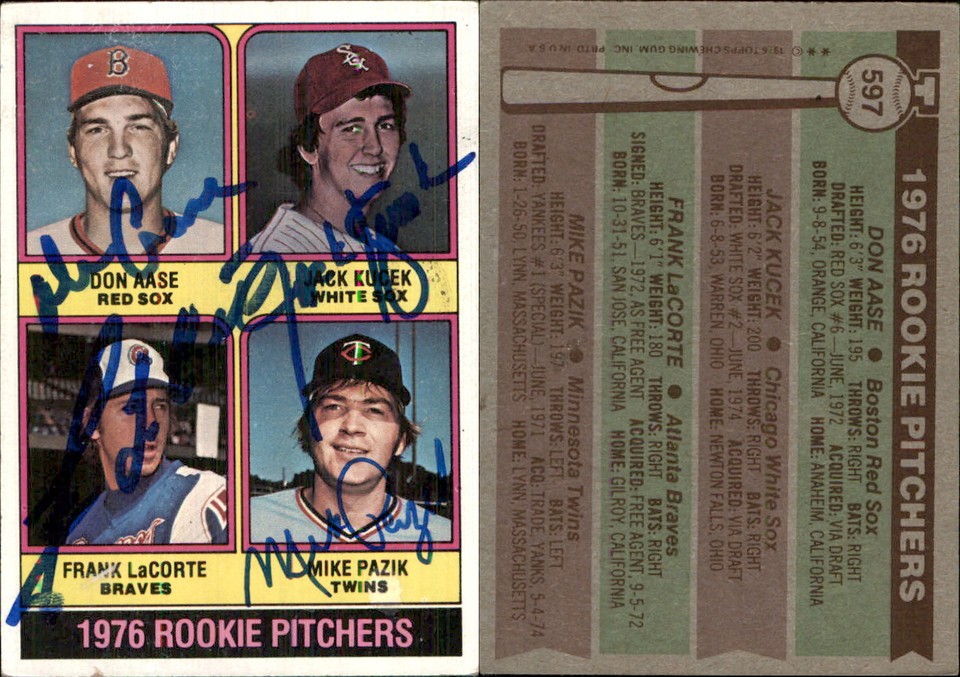 Don Aase Jack Kucek Frank LaCorte Mike Pazik Signed 1976 Topps #597 ...