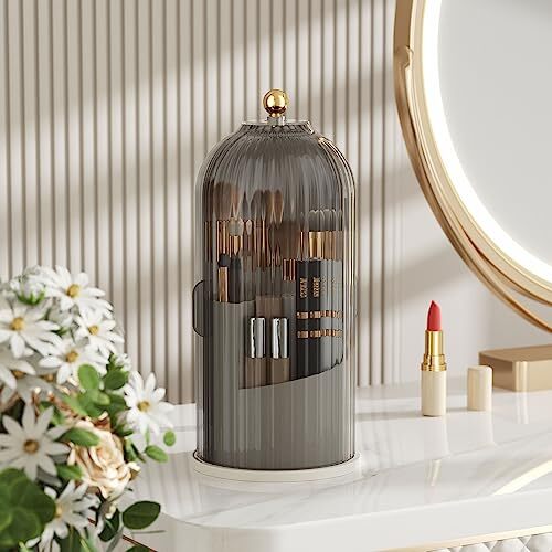Makeup Brush Holder Organizer with Lid360 Rotating Clear Dustproof ...
