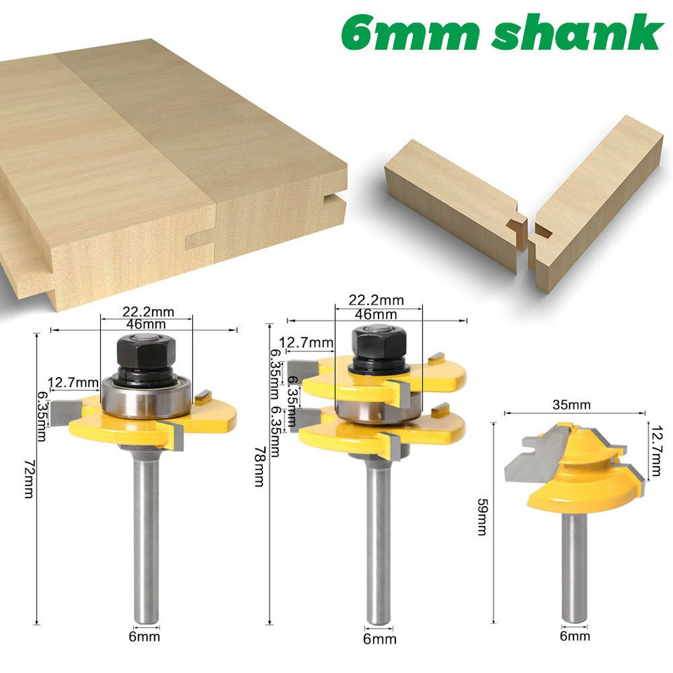 1/4'' Shank Tongue and Groove Router Bit Set w/ 45° Lock Miter Joint ...