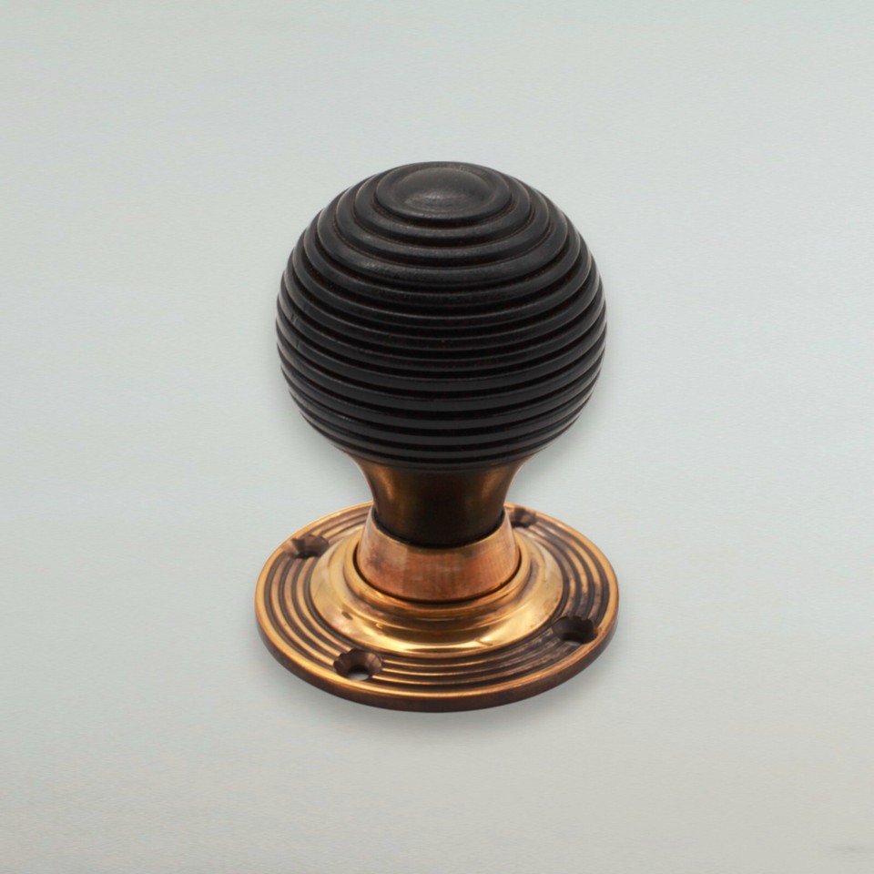 Door Knobs Brass & Antique Rose Ebonised Wood Beehive Mortice Rim Handles Pair | eBay UK