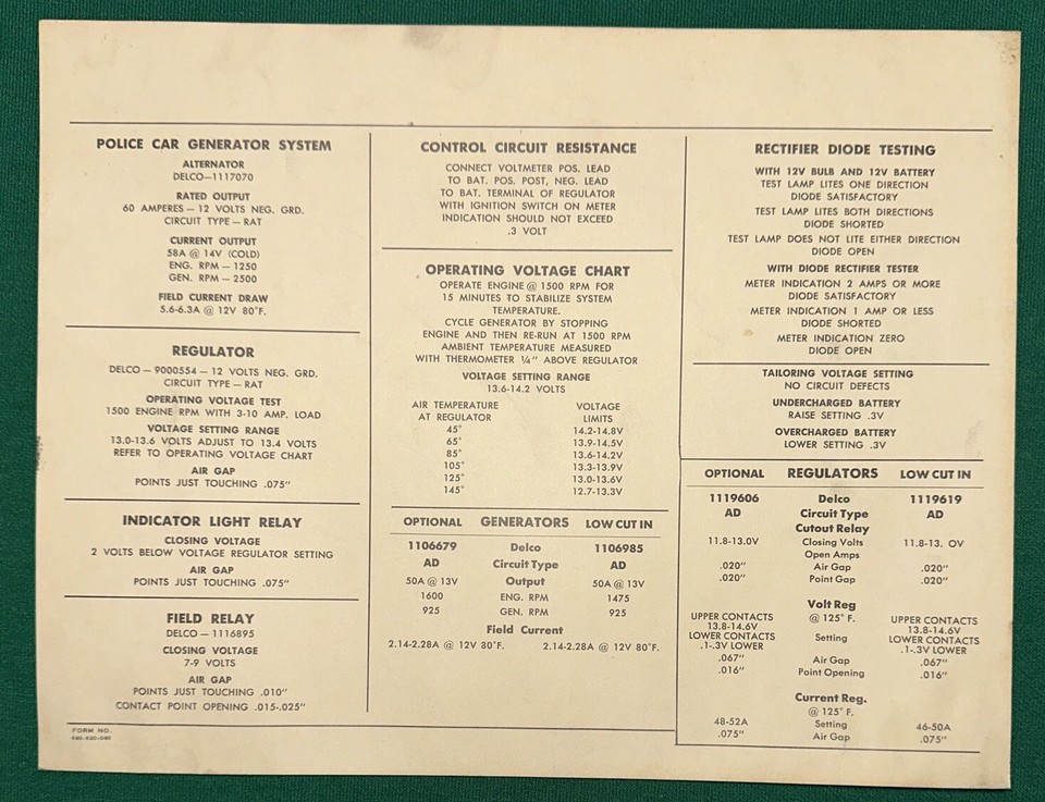 ORIGINAL SUN ELECTRIC CORP. TUNE UP SHEET 1962 STUDEBAKER 8 CYL LARK ...