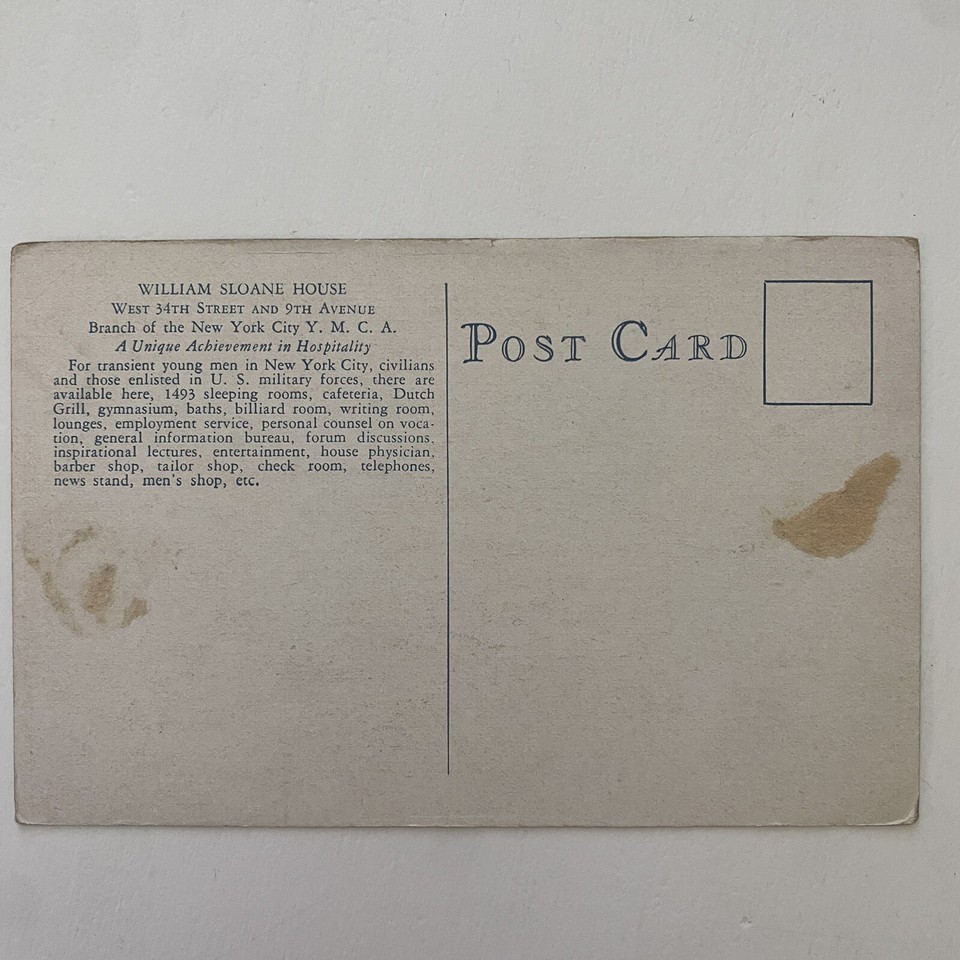 1920s WILLIAM SLOANE HOUSE YMCA 356 WEST 34th ST NEW YORK NY POSTCARD ...