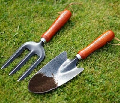 Garden Trowel Fork Set Wooden Handle Tools Digging Hand Held Spade ...
