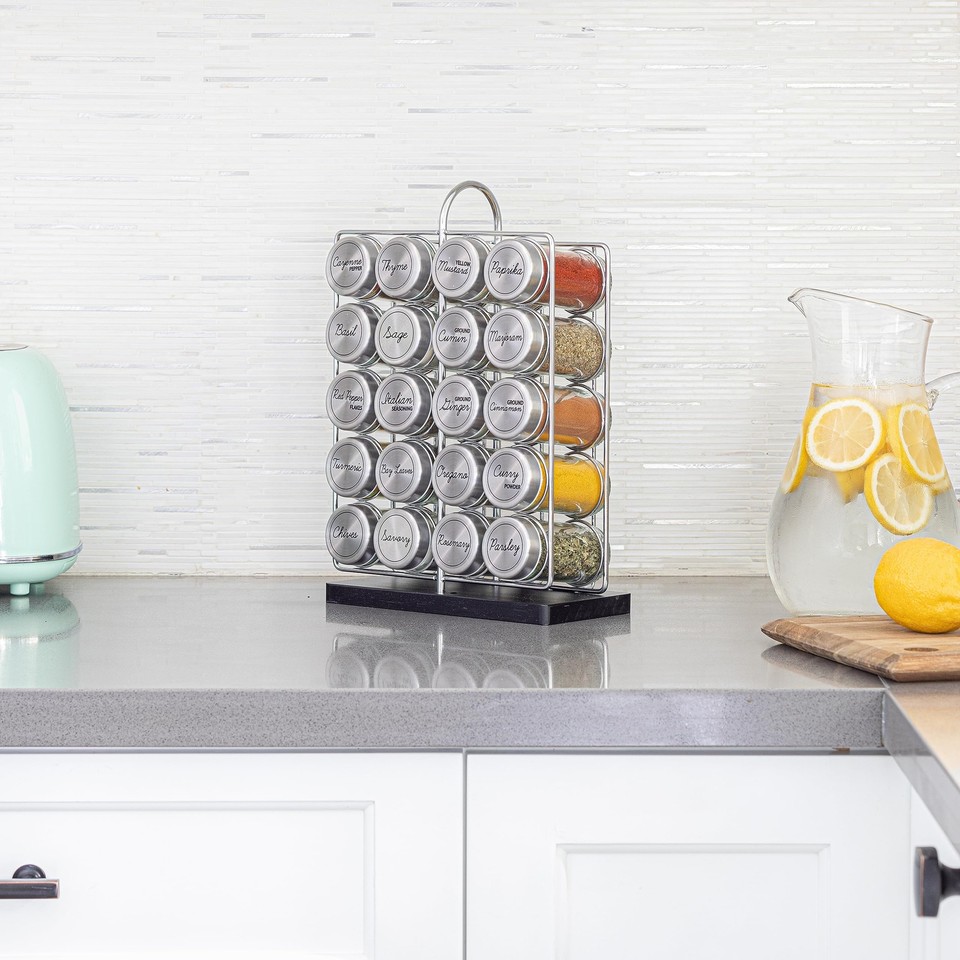 20 Jar Spice Rack Stainless Steel Filled With Spices Standing Rack ...
