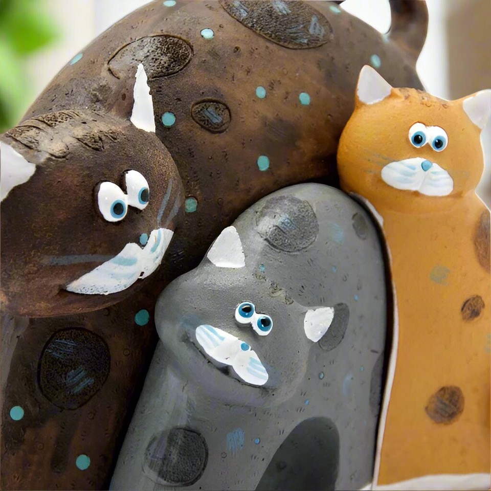 Set of 3 Funny Cat Ornament Cats Statue Figurine Art Sculpture ...