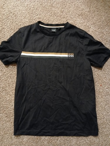 HUGO BOSS Line Logo Print Short Sleeve Tee Black Used ...