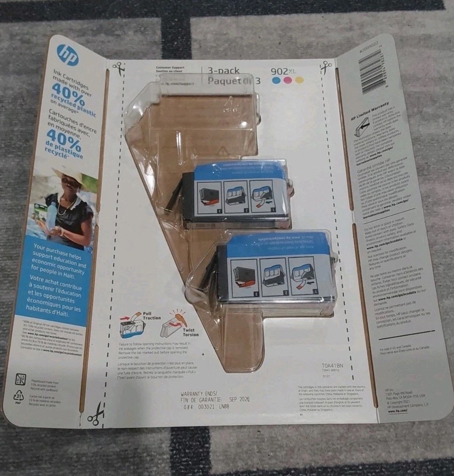 Genuine HP 902XL Cyan Magenta Yellow 3PK Ink Cartridges T0A41BN 08/26 ...