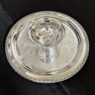 Vintage Oneida Silverplate Attached Chip & Dip Serving Tray Platter 12 ...