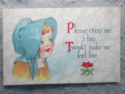 Vintage Please Drop Me A Line, 'Twould Make Me Feel Fine, Sunbonnet ...