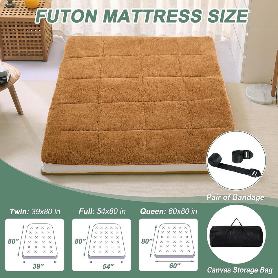 Japanese Floor Mattress Futon Mat, Sherpa Winter Fleece Mattress For ...