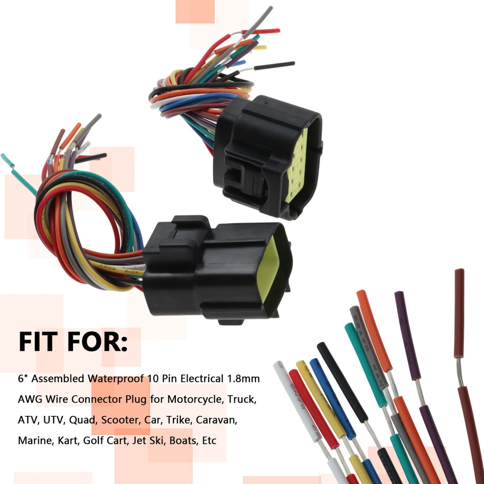 10 Pin 10 Wire Waterproof Electrical 1.8mm Wire Connector Mating ...