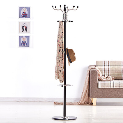Coat Rack Hat Stand Tree Clothes Hanger Umbrella Holder Metal Organizer ...