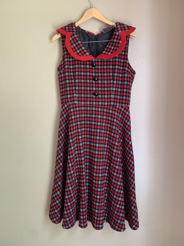 Voodoo Vixen Wool Blend Retro Pinup Rockabilly Dress Size Large Black ...