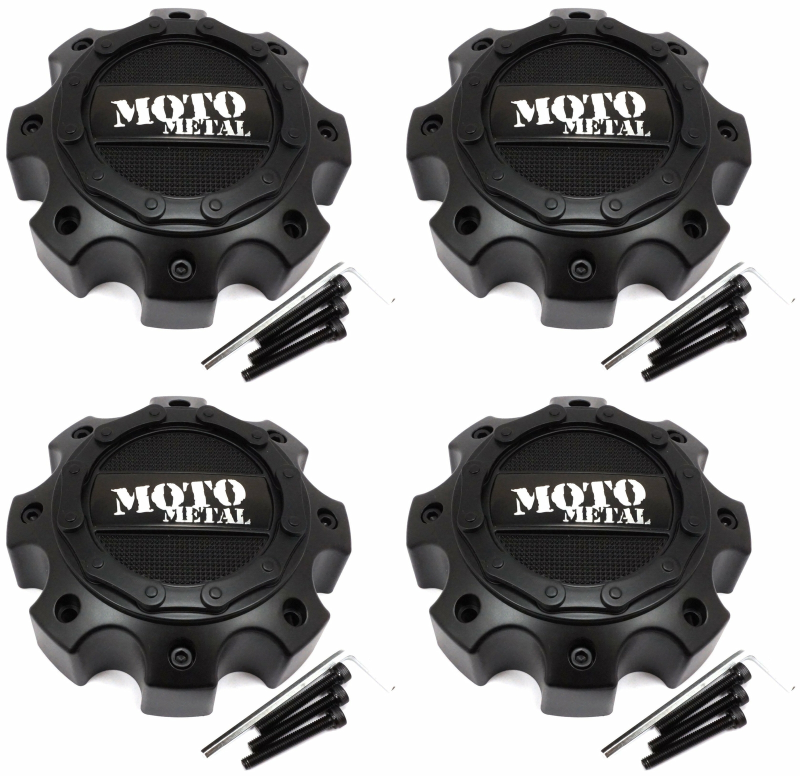 4 Moto Metal Satin Black Wheel Center Hub Caps for 8x6.5/165.1/170/180 ...
