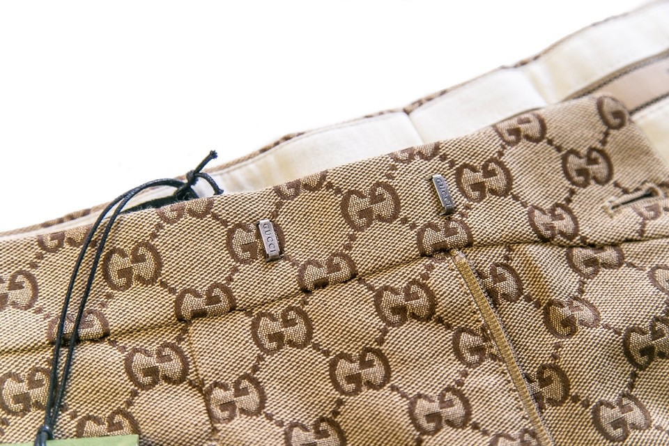 GUCCI ARIA GG Canvas Print Shorts 46 size Leather Trim Balenciaga ...