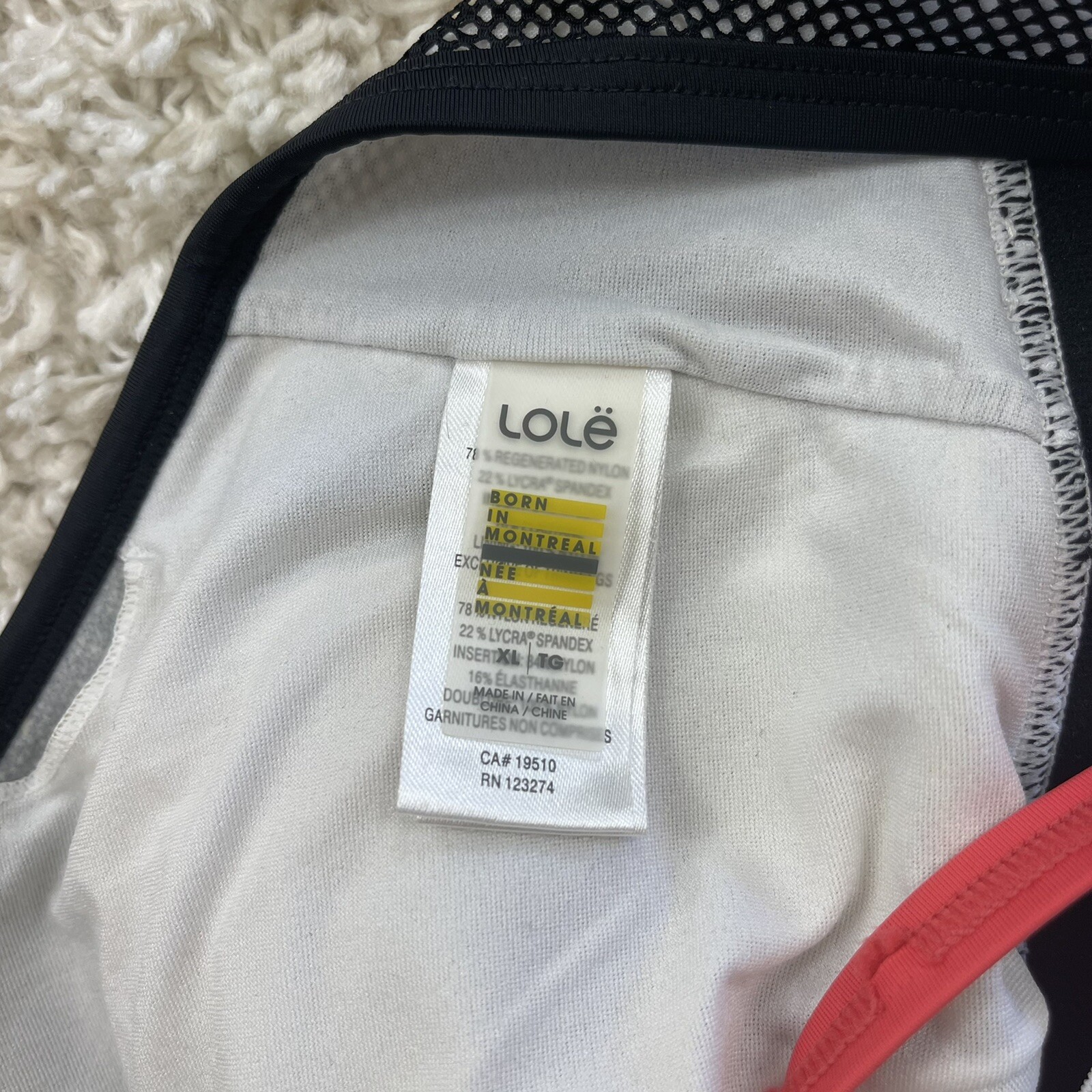 lolë womens XL sports bra abstract mesh detail black white yellow | eBay