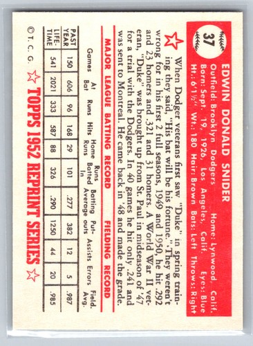 Duke Snider 1983 Topps 1952 Reprint Series Brooklyn Dodgers #37 | eBay