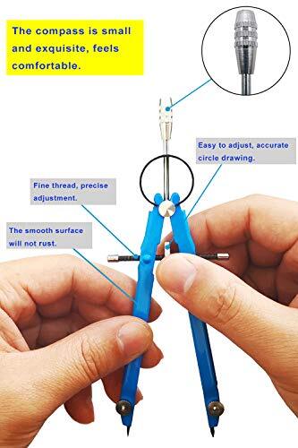 Lockable All Metal Bow Compass with Pencil Sharpener & 15 Lead Refills ...