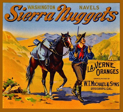 Sierra Nuggets Orange Lordsburg La Verne Citrus Fruit Crate Label Art ...