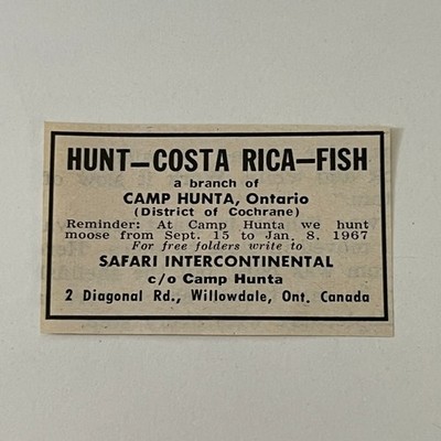 Safari Intercontinental Camp Hunta Willowdale Ontario 1966 Magazine Ad ...