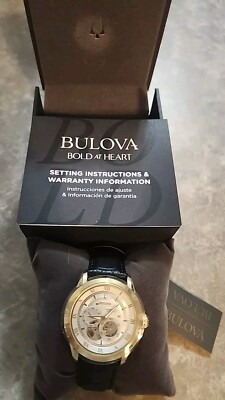 🔥 BULOVA SUTTON GOLD STAINLESS AUTOMATIC 4-HAND WATCH OPEN HEART ...