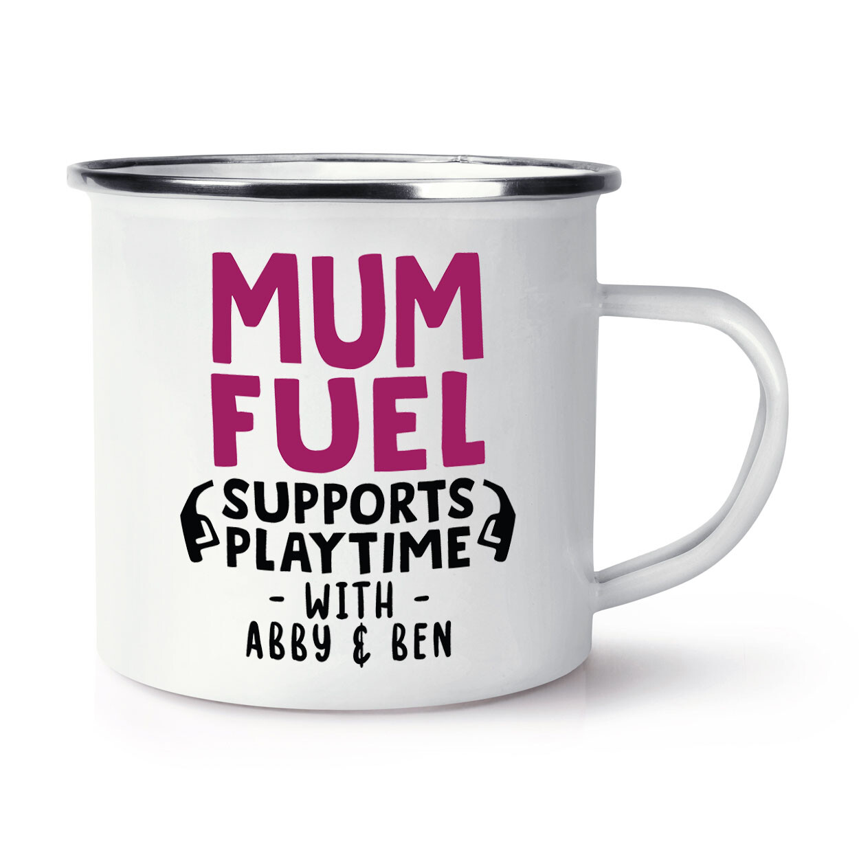 Personalised Mum Fuel Supports Playtime With Enamel Mug Cup Mum Mothers ...
