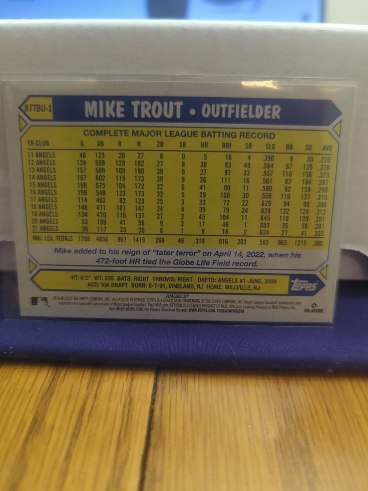 2022 Topps Update 1987 Topps Throwback #87TBU1 Mike Trout Angels ...