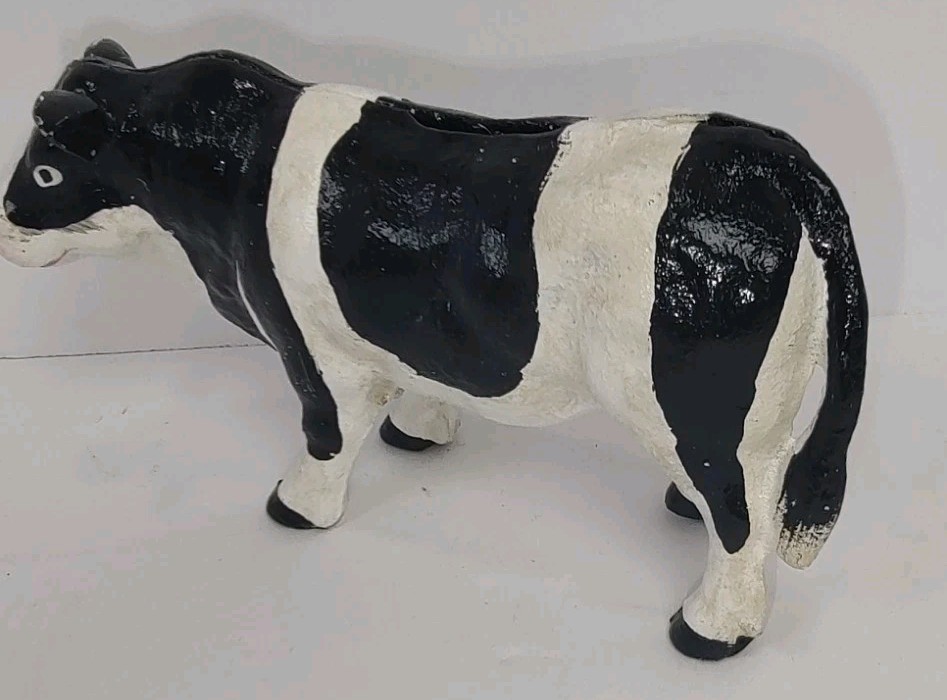 Vintage Cast Iron Cow Black White Holstein Bank Figurine Farmhouse ...