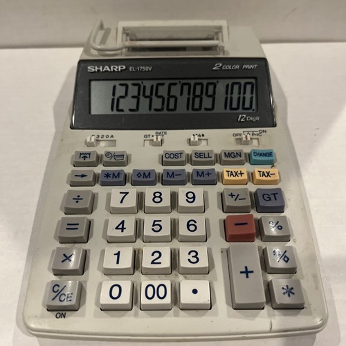 SHARP EL-1750V Electronic Calculator 12 Digit 2 Color Ribbon - No Cord ...