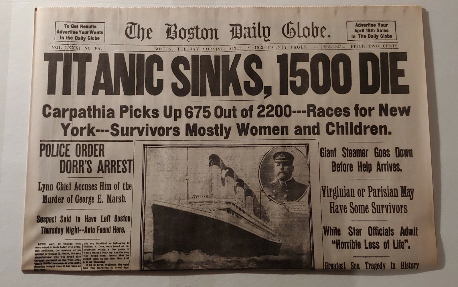 Titanic 1912 Newspaper