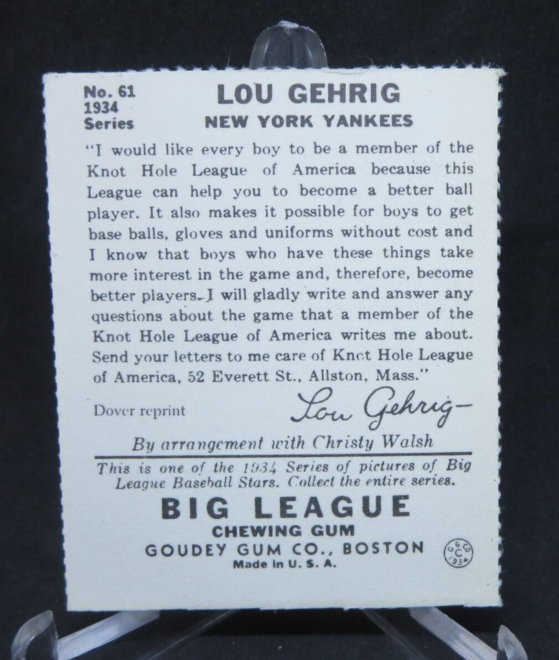 1985 Renata Galasso 1934 Goudey Big League Chewing Gum Reprints Lou ...