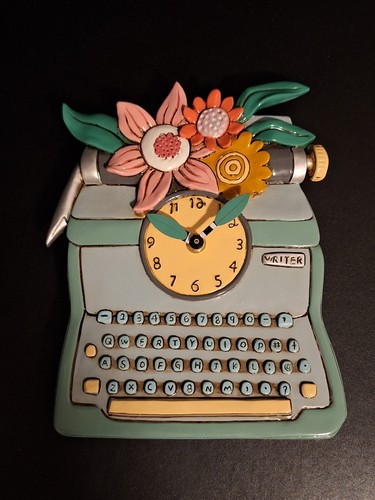 Allen Designs Typewriter "Writer" Flower Themed Wall Clock, Grey ...