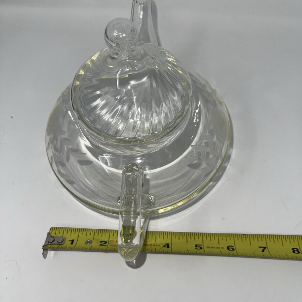 Vintage Clear Etched Glass Pyrex Tea Teapot Kettle Flower Leaves ...