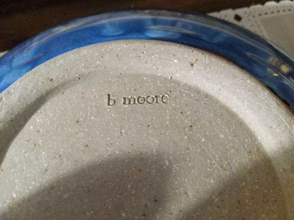 b moore Stamped Pottery Large Multicolor Blue And Purple Glazed Bowl ...