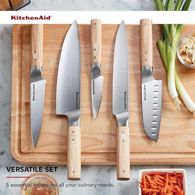 KitchenAid 6-Piece Damascus Cutlery Set w/ Ashwood Block - NEW! | eBay