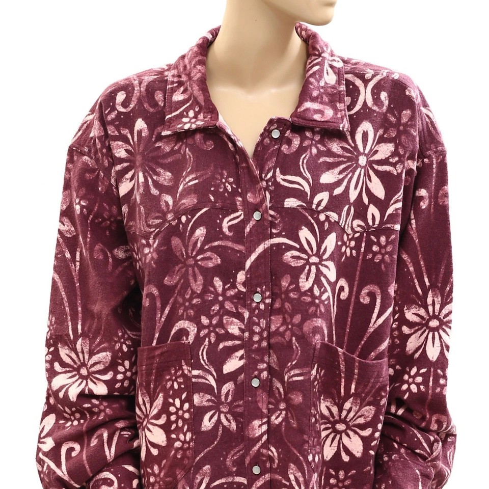 Free People We The Free Calico Flannel Shirt Floral Printed Western L ...