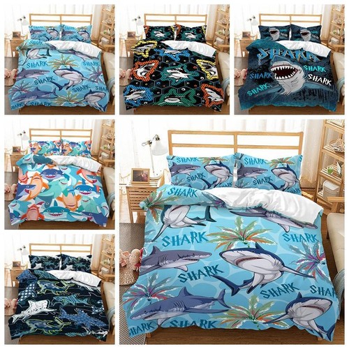 Sharks Bed Set Boys Holiday Gift Doona Quilt Duvet Cover Single Double ...