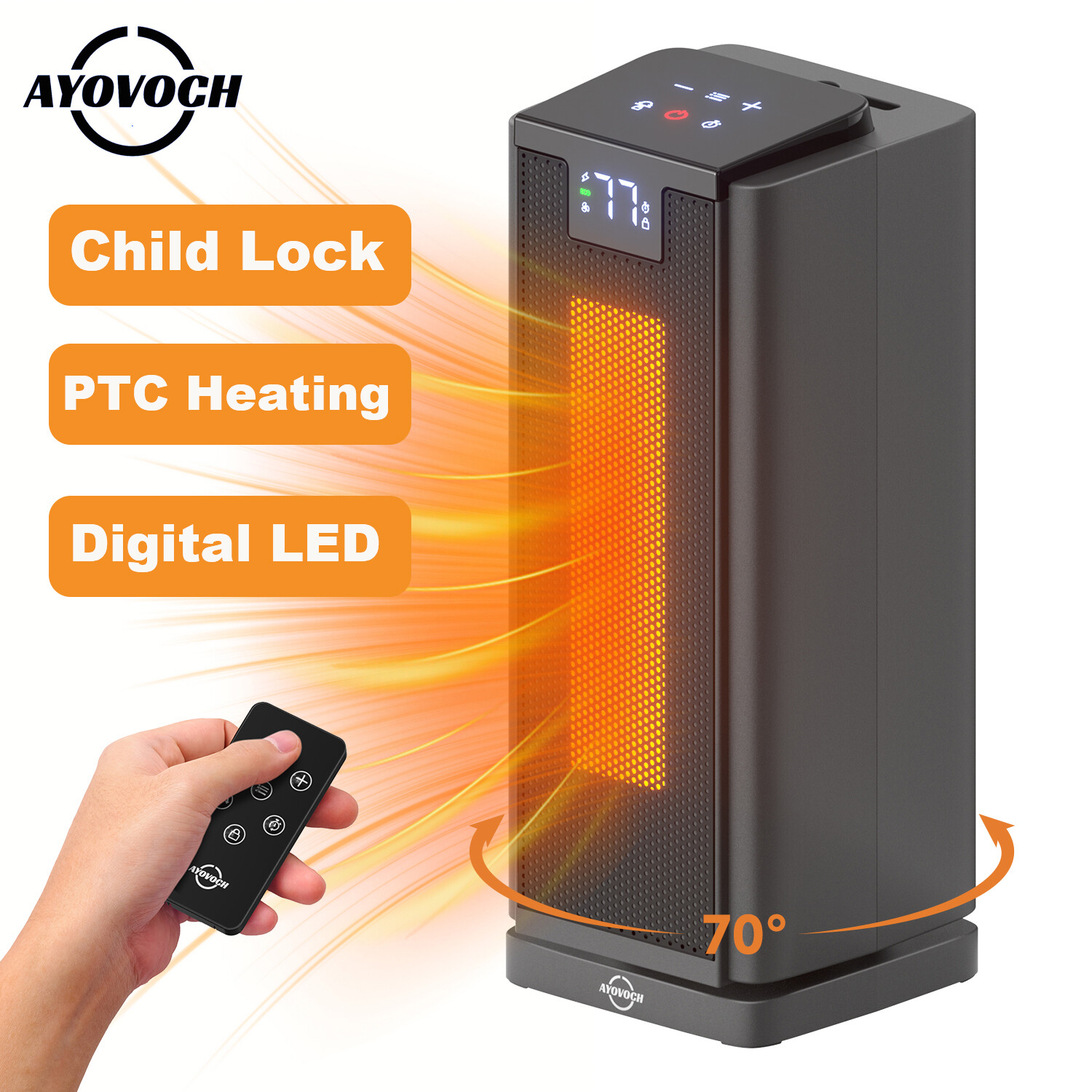 Ayovoch 1500W Electric Space Heater Thermostat Office Home Indoor ...