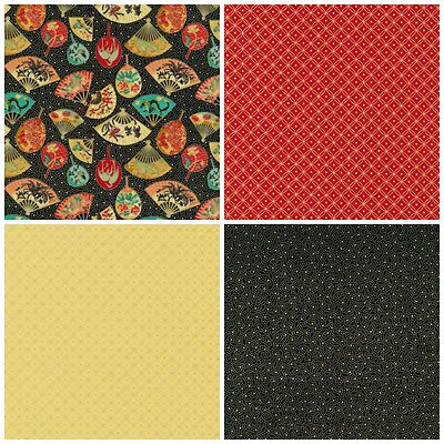 ASIAN FANFARE Fabric Fabri-Quilt Quilting Cotton Metallic Gold Black ...