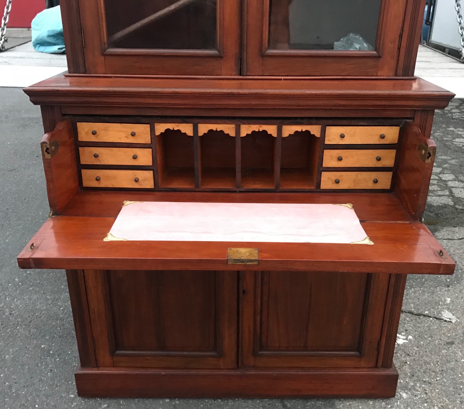 Antique Walnut Fall Front Butler Secretary Desk Cupboard Bookshelf ...