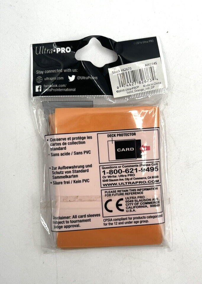 50 Ultra Pro Deck Protector 66 mm x 91 mm Standard Card Sleeves (Orange ...