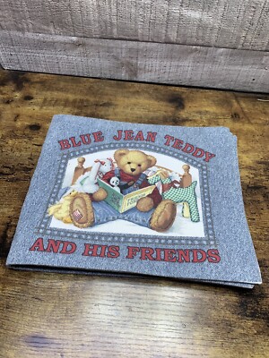 Vintage Blue Jean Teddy Bear Soft Book Fabric Panel Daisy Kingdom ...