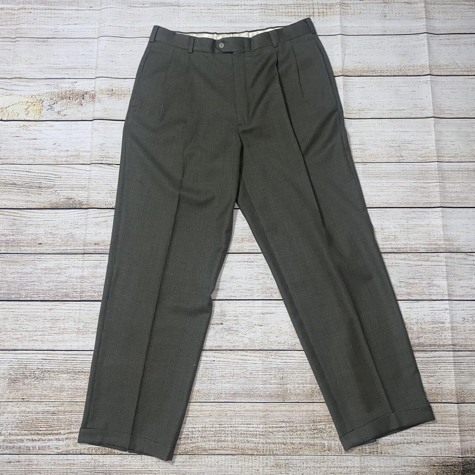 Pierre Cardin Pants Mens 35 Gray Wool Pleated Classic Dress Trousers ...